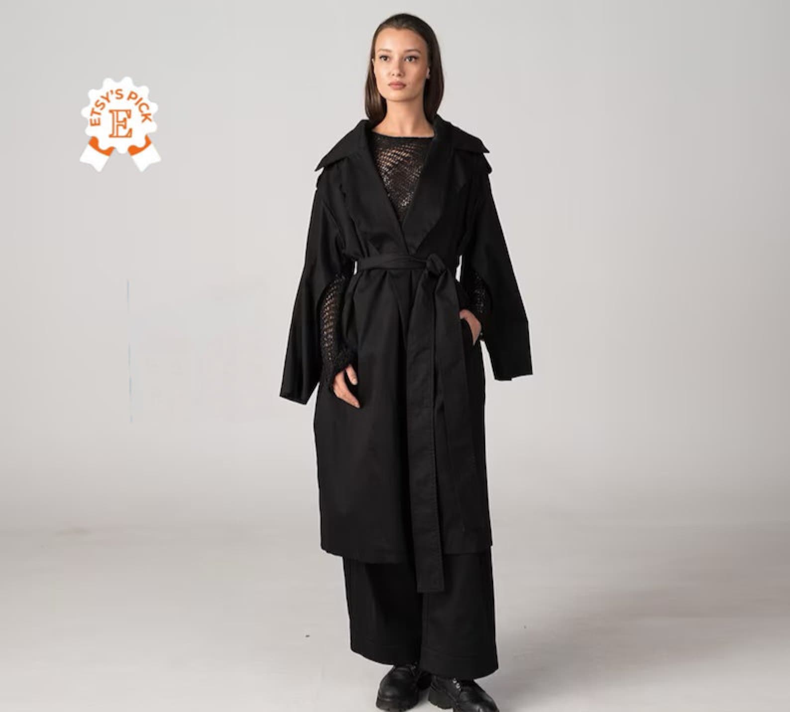 Japanese Cut-outs Trench Coat, Unique Cotton Overcoat, Maxi Belted ...
