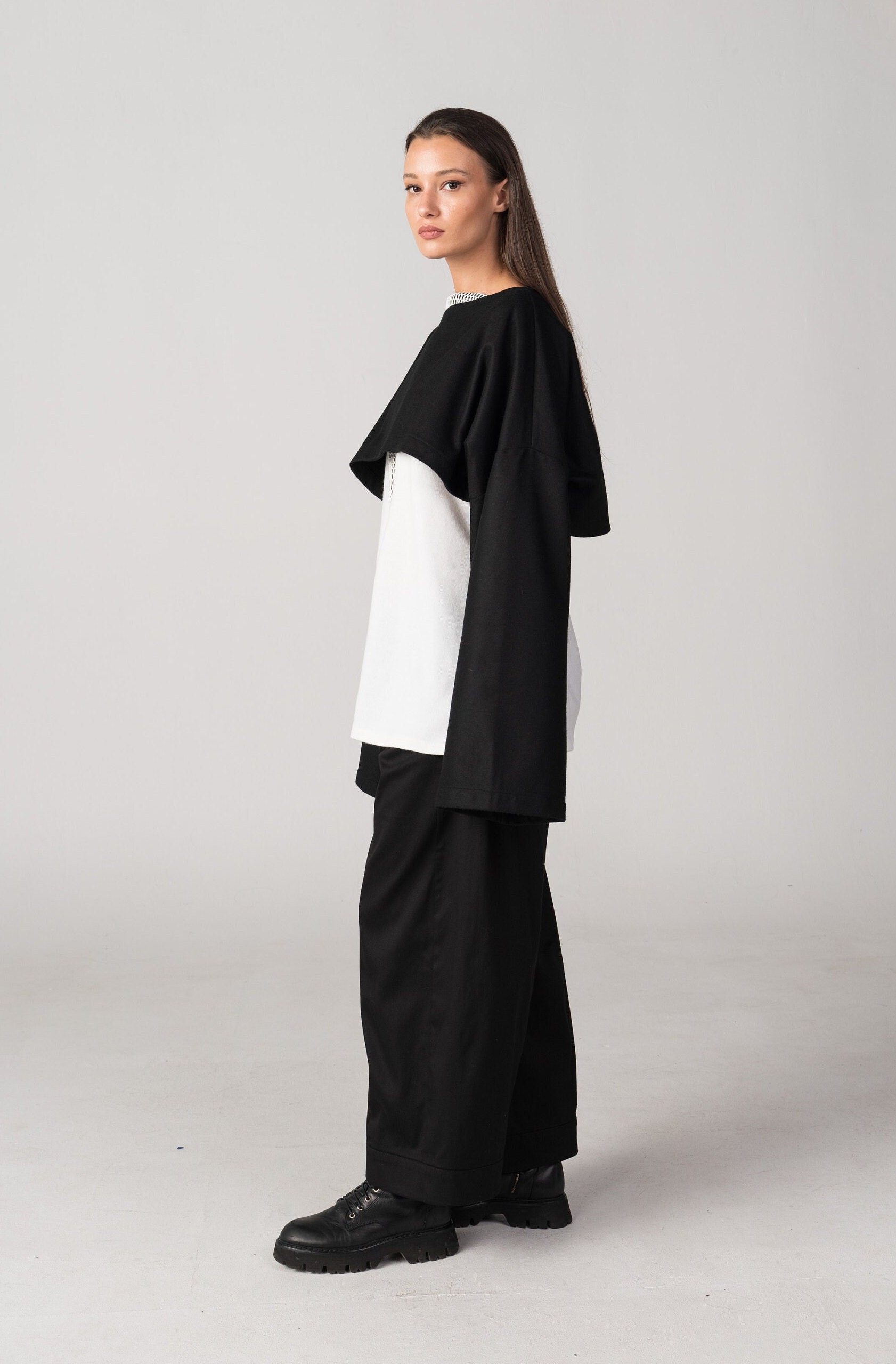 Wide Wool Cropped Top, Winter Super Long Sleeves Arm Shrug, Dropped ...