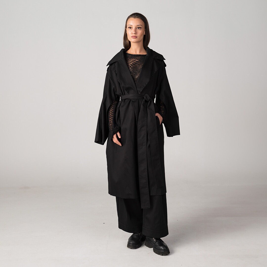 Japanese Cut-outs Trench Coat Unique Cotton Overcoat Maxi - Etsy