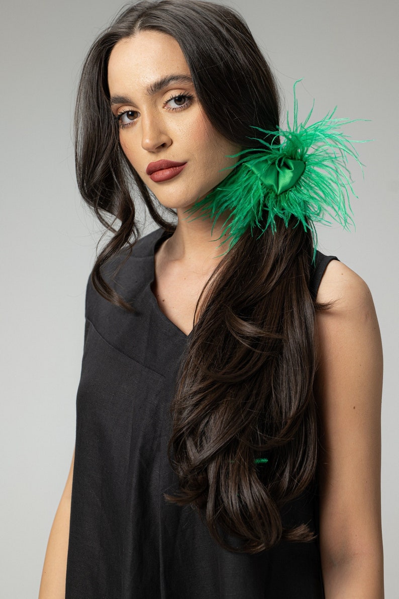 Bold Blue Satin Scrunchie With Feathers, Elegant Bridesmaid Hair ...