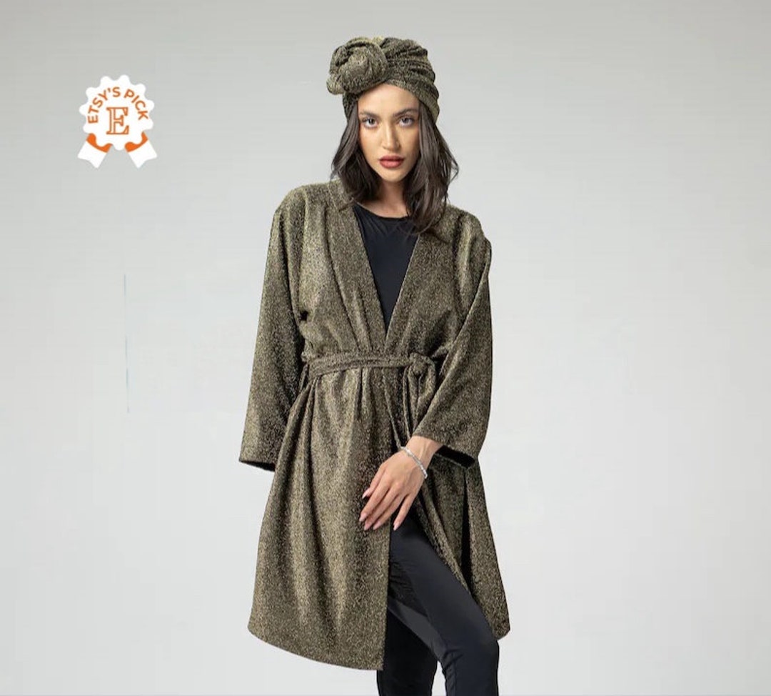 NEW Shiny Golden Kimono Wrap Around Jacket, Japanese-inspired Sparkling ...
