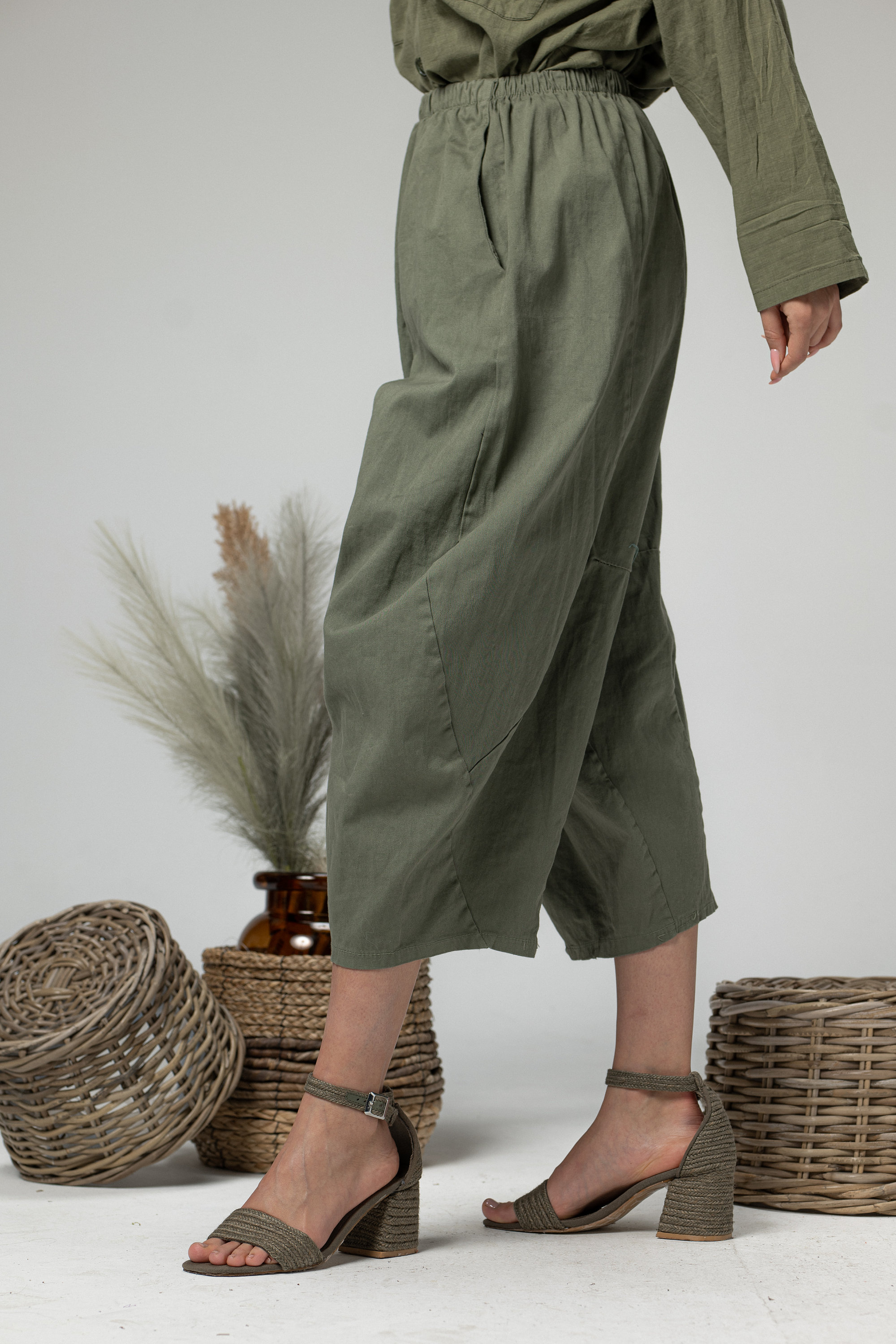 Structured Culottes Trousers for Summer Military Green Cotton - Etsy