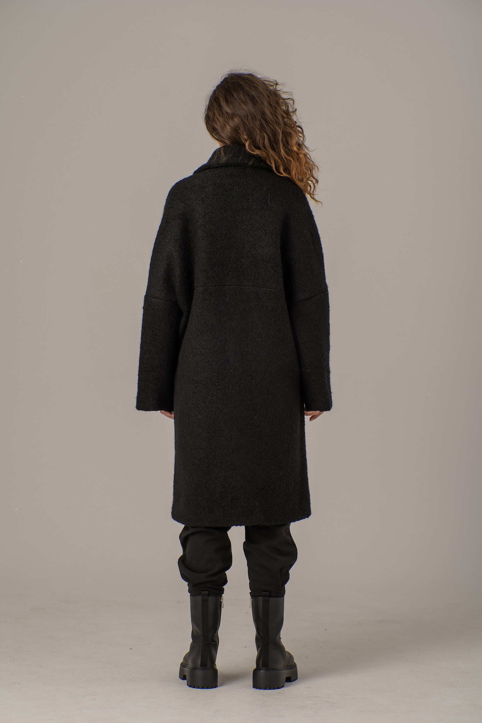 Wool Boucle Cocoon Coat Black Oversized Coat Black Bulky - Etsy