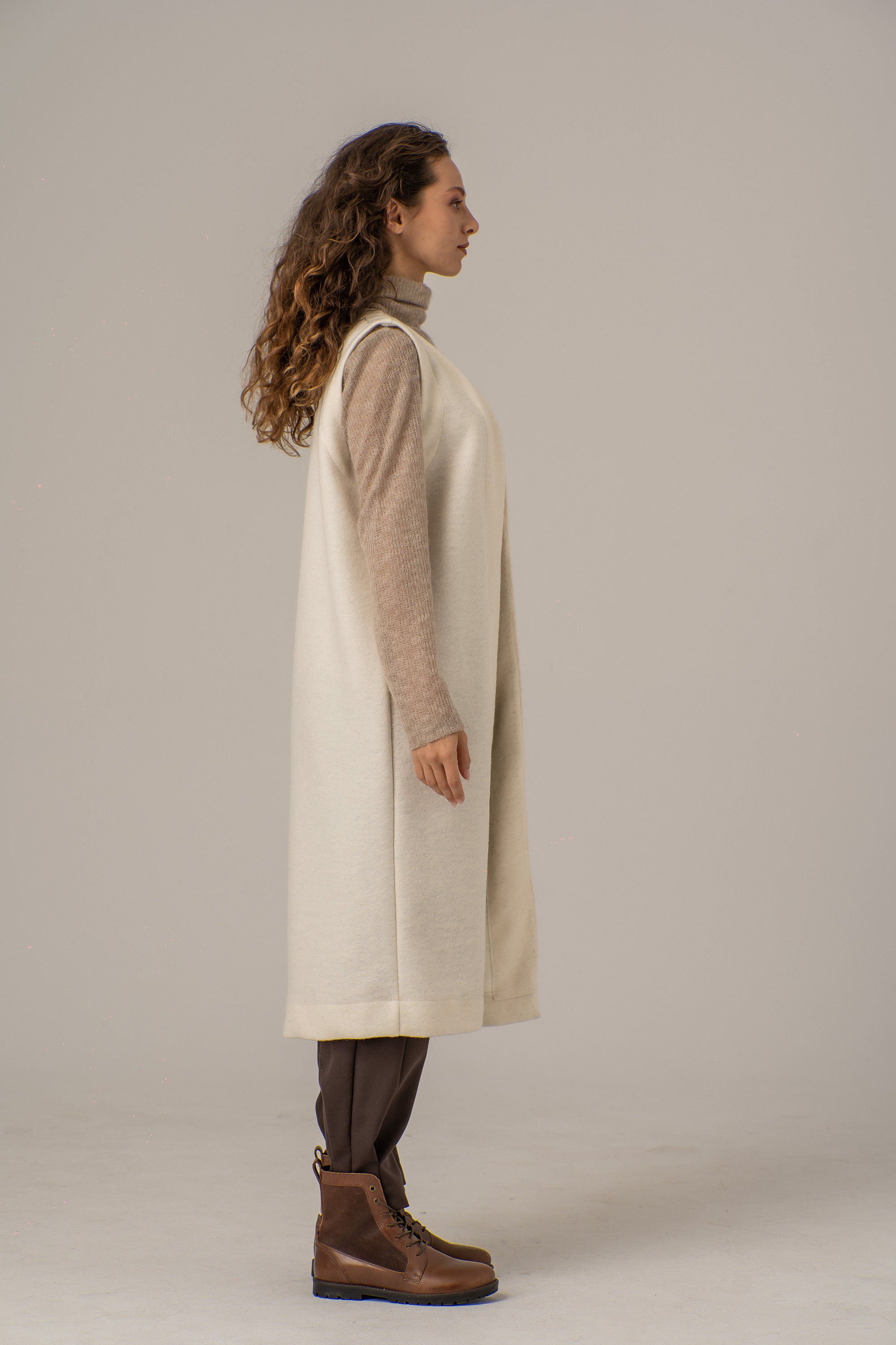 Boiled Wool Winter Vest, Long Ivory Cardigan Vest, Sleeveless Sweater ...