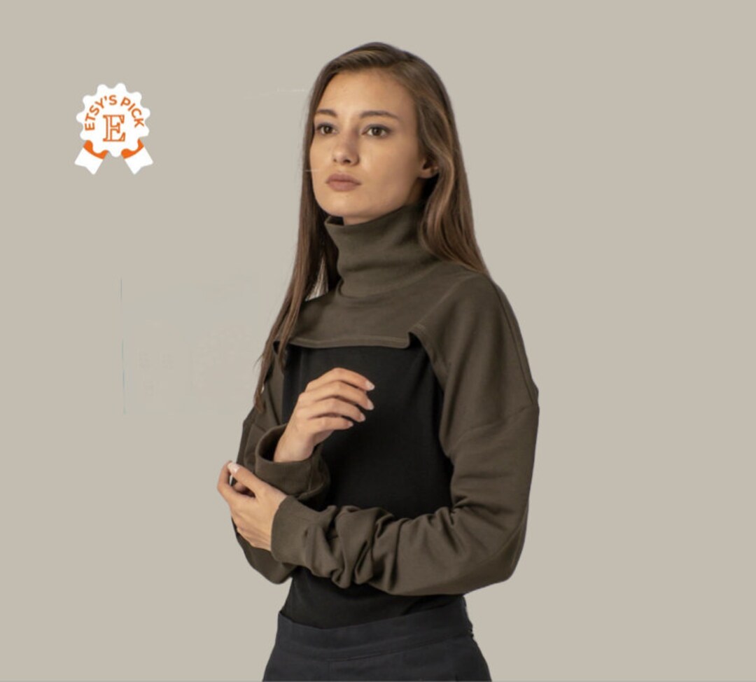 Turtleneck Shrug Bolero, Yoga Sweather Shrug, High Neck Cotton Ballet ...