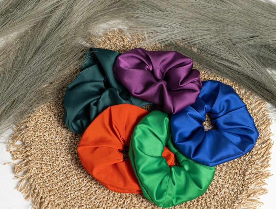 NEW Set of 2, 3 or 5 Satin Scrunchies in Different Colors, Ponytale ...