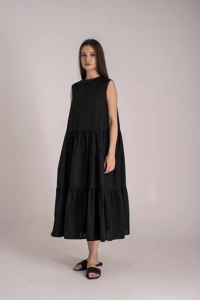 Black Smock Dress for Summer Nights Bohemian Outfit Dress, Long Tiered ...