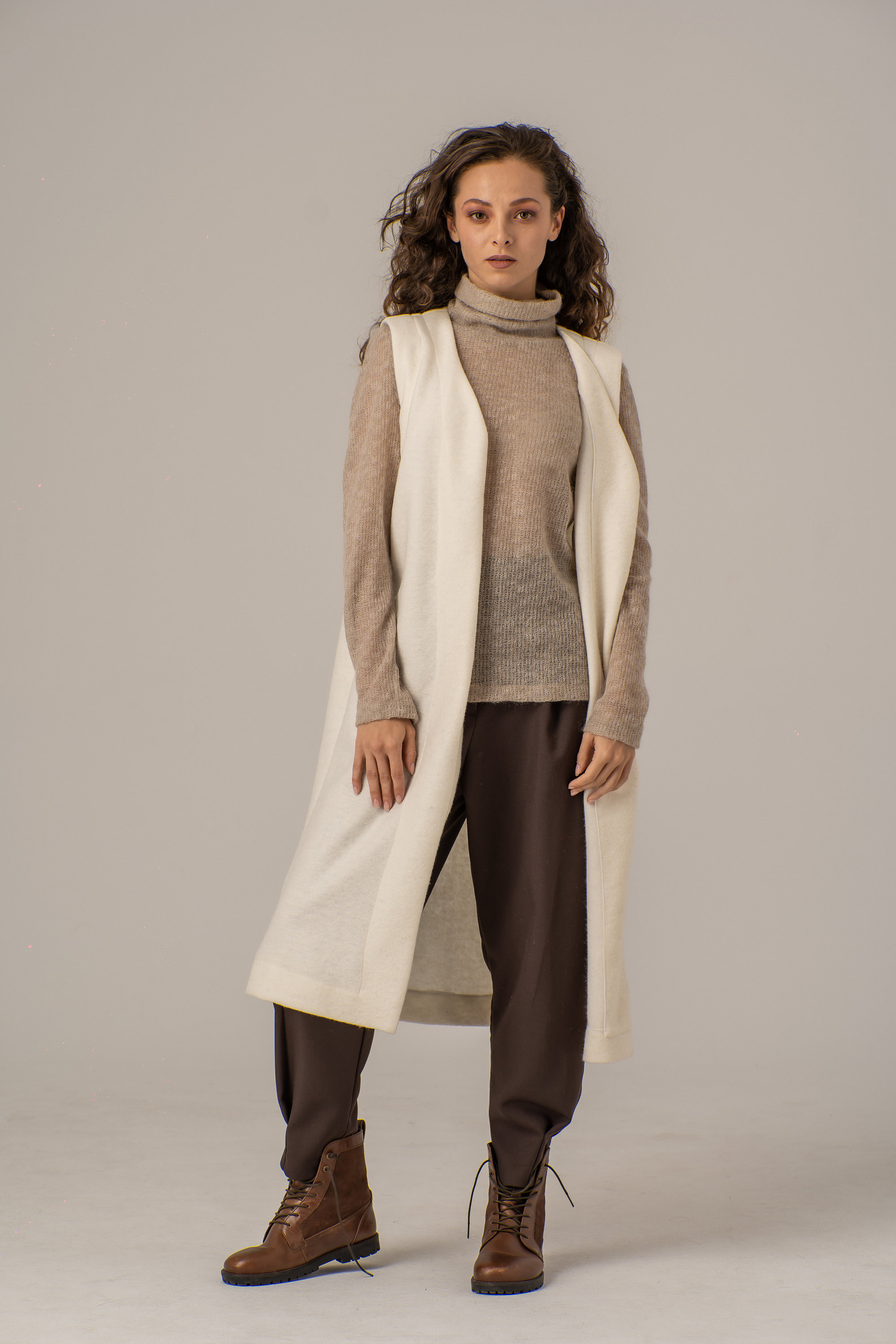 Boiled Wool Winter Vest, Long Ivory Cardigan Vest, Sleeveless Sweater ...