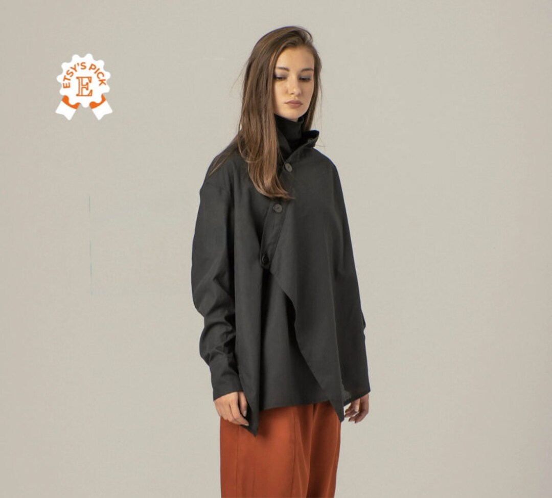 Minimalist Asymmetric Linen or Cotton Top, High Neck Kimono Shirt ...