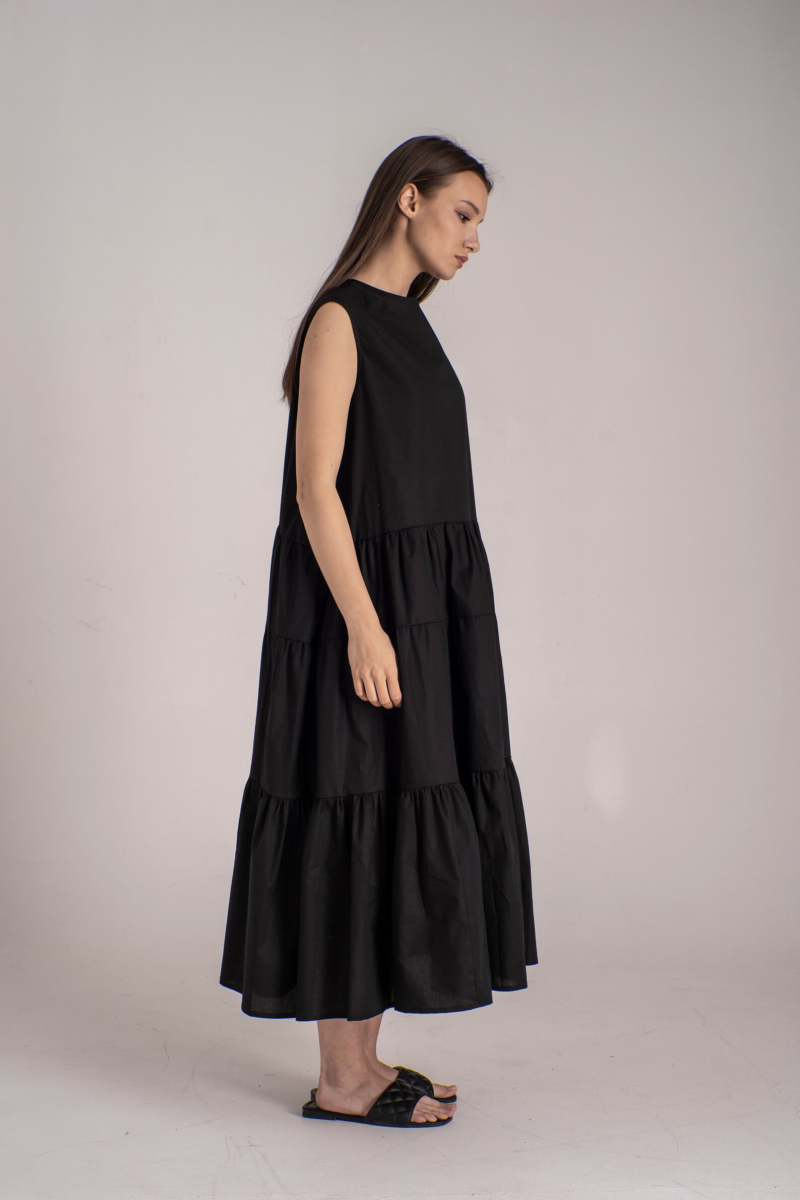 Black Smock Dress for Summer Nights Bohemian Outfit Dress, Long Tiered ...