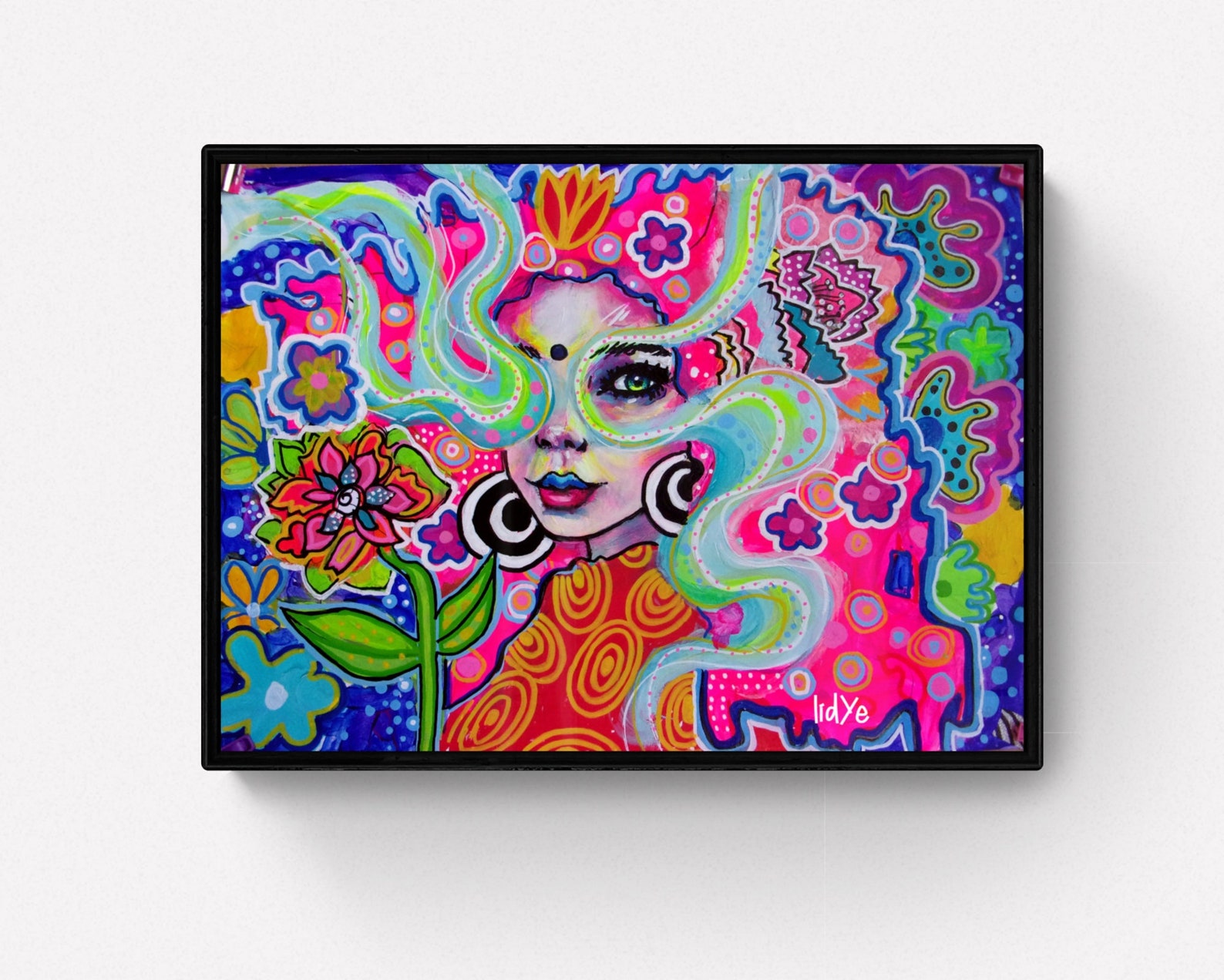 Pop Psychedelic Portrait,original Painting on Paper,neon Pink, Bright ...
