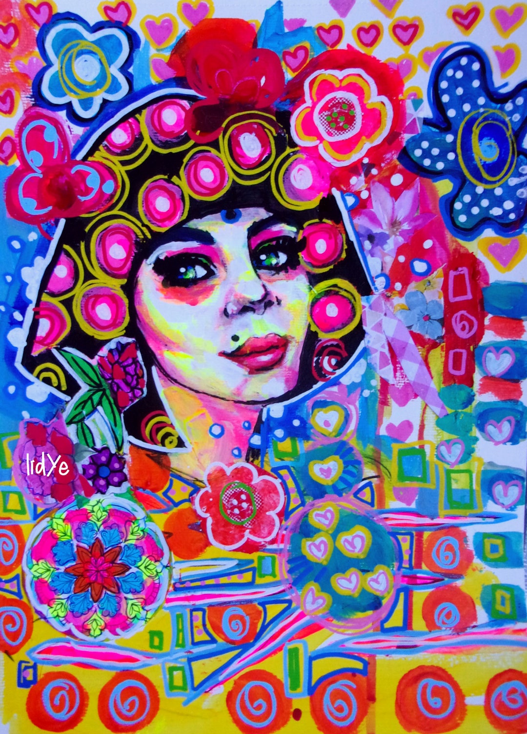 Lydia Original Painting on Paper Woman Portrait A3 Acrylic Mixed Media ...