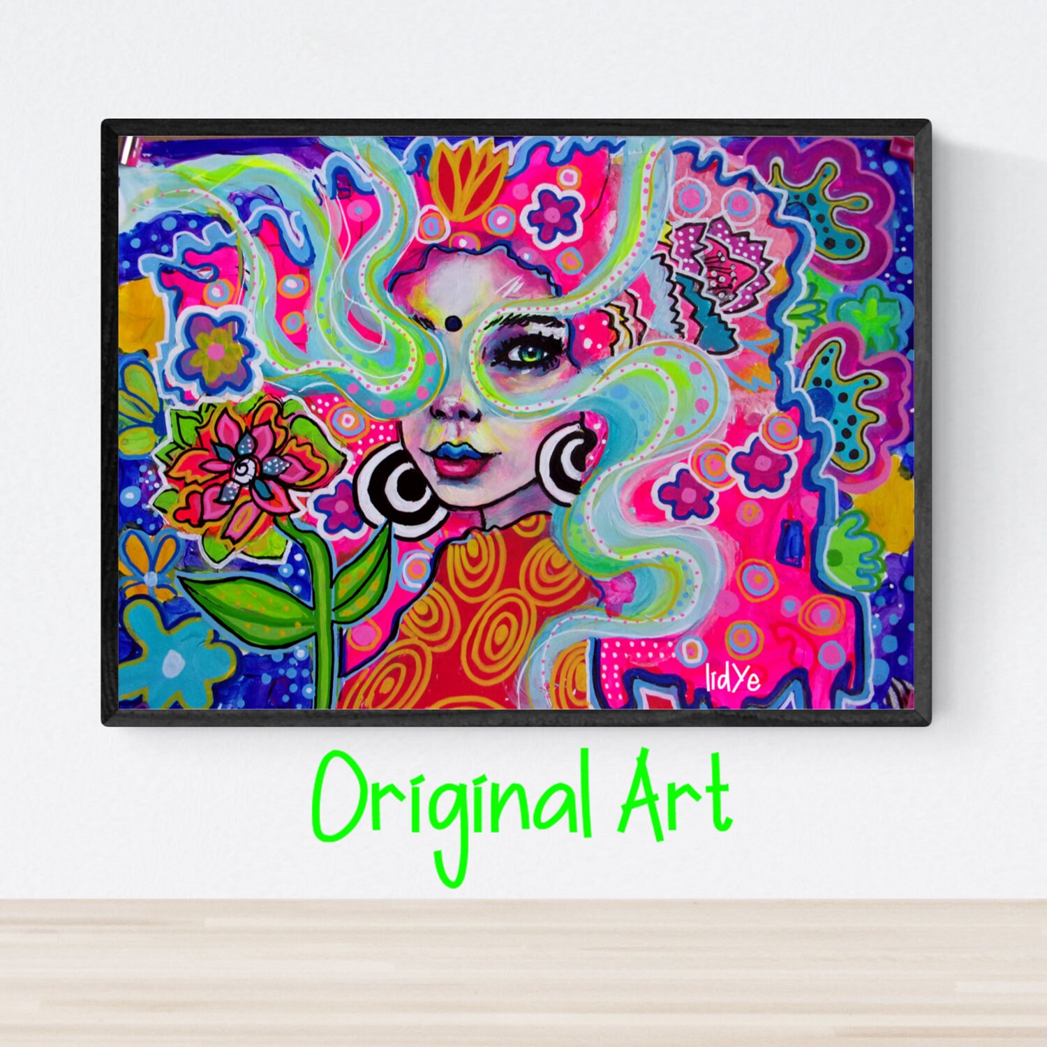 Pop Psychedelic Portrait,original Painting on Paper,neon Pink, Bright ...