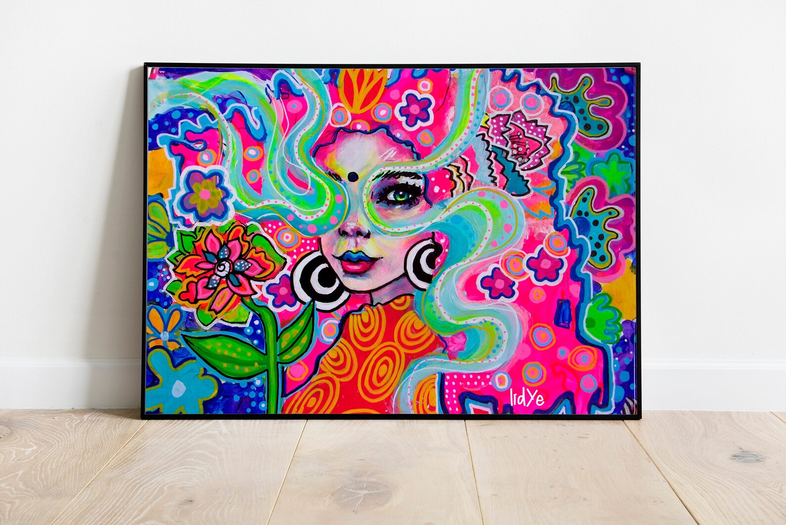Pop Psychedelic Portrait,original Painting on Paper,neon Pink, Bright ...