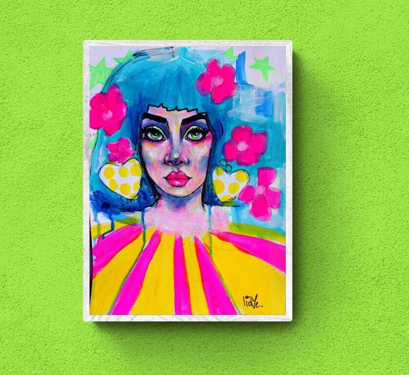 Lolie-original Acrylic Painting on A3 Paper-portrait Woman Pop Art,fluo ...