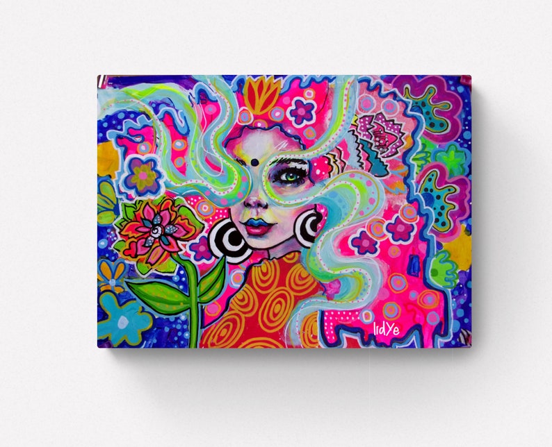 Pop Psychedelic Portrait,original Painting on Paper,neon Pink, Bright ...