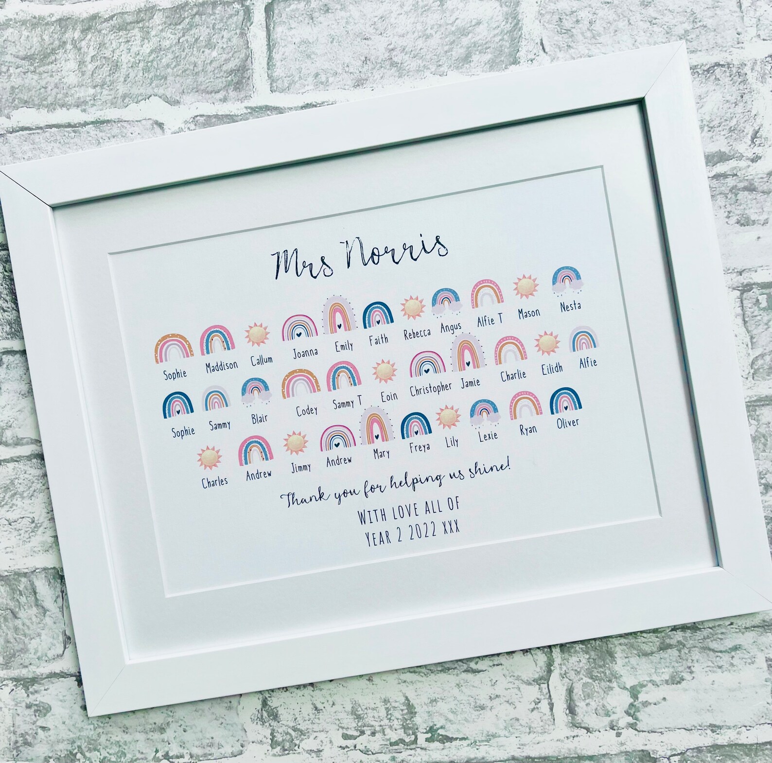 Thank You Teacher Gift Class Rainbow Print Nursery | Etsy