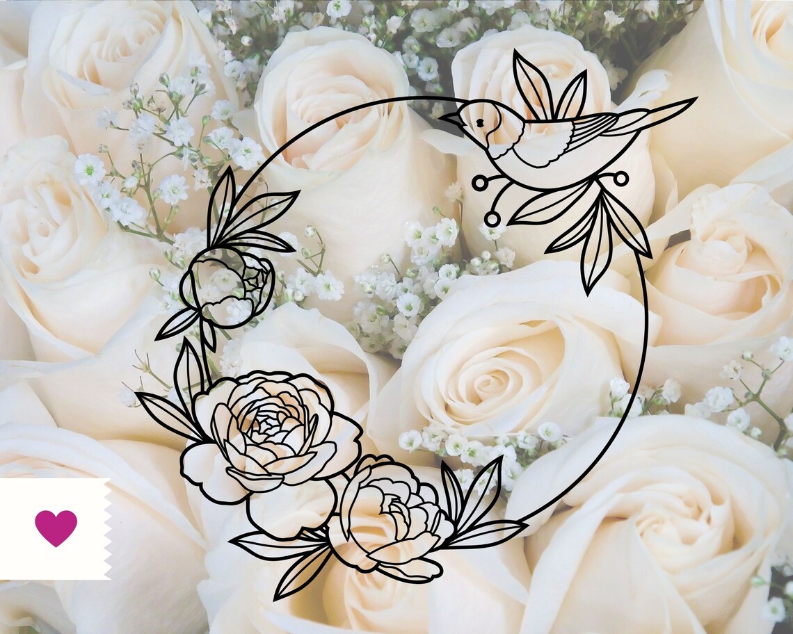 Couronne florale SVG Pivoine SVG, Cadre floral SVG, Cadre circulaire ...