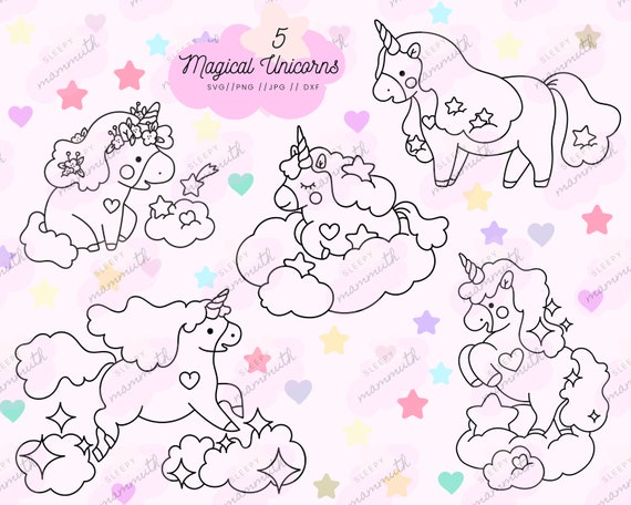 Unicorn SVG Bundle Unicorn Outline PNG for Coloring Pages | Etsy