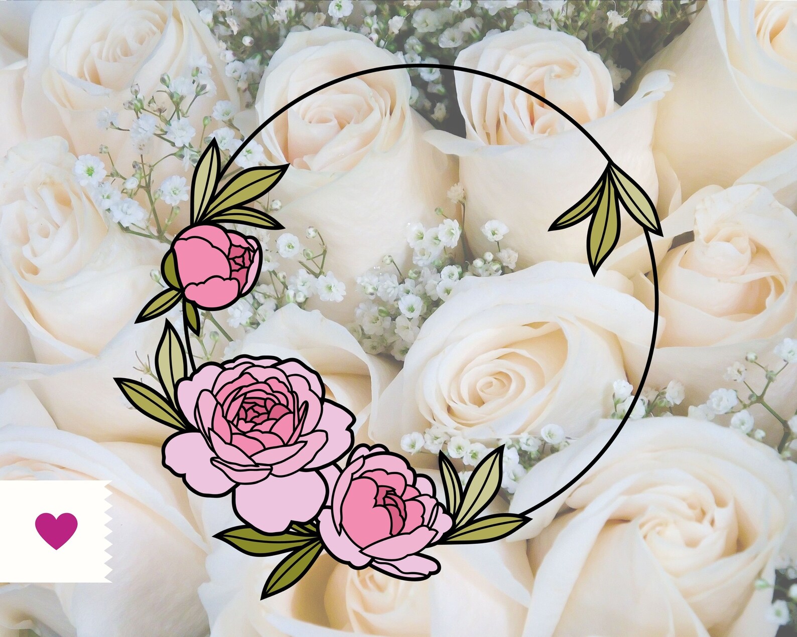 Couronne florale SVG Clipart de mariage avec Pivoine SVG, Cadre floral ...