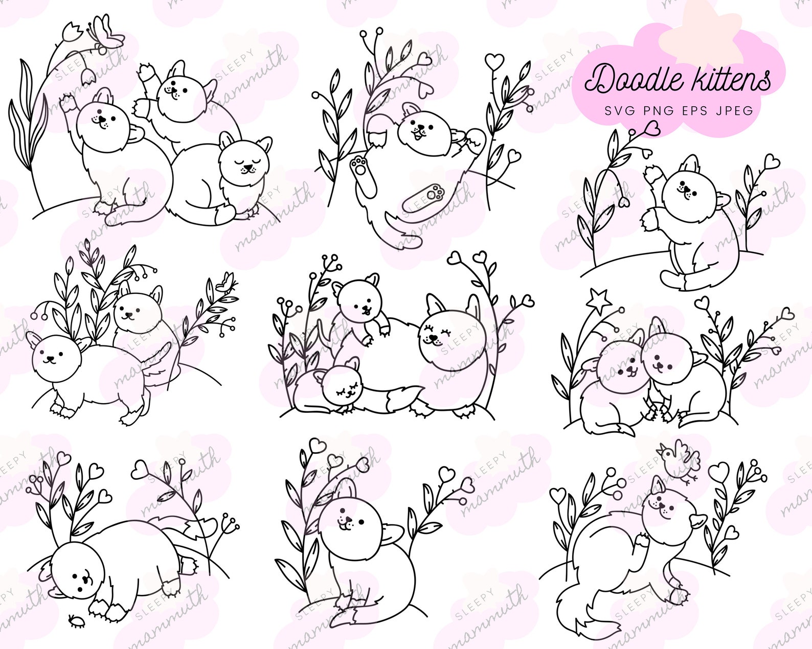 Cats SVG Doodle Art SVG Coloring Page Cartoon Cat Art - Etsy