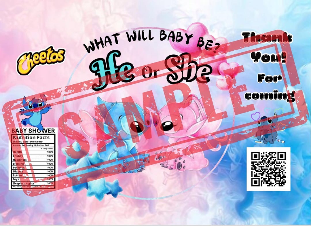 Stitch & Angel Cheetos Gender Reveal Chip Bag Label Only Digital ...