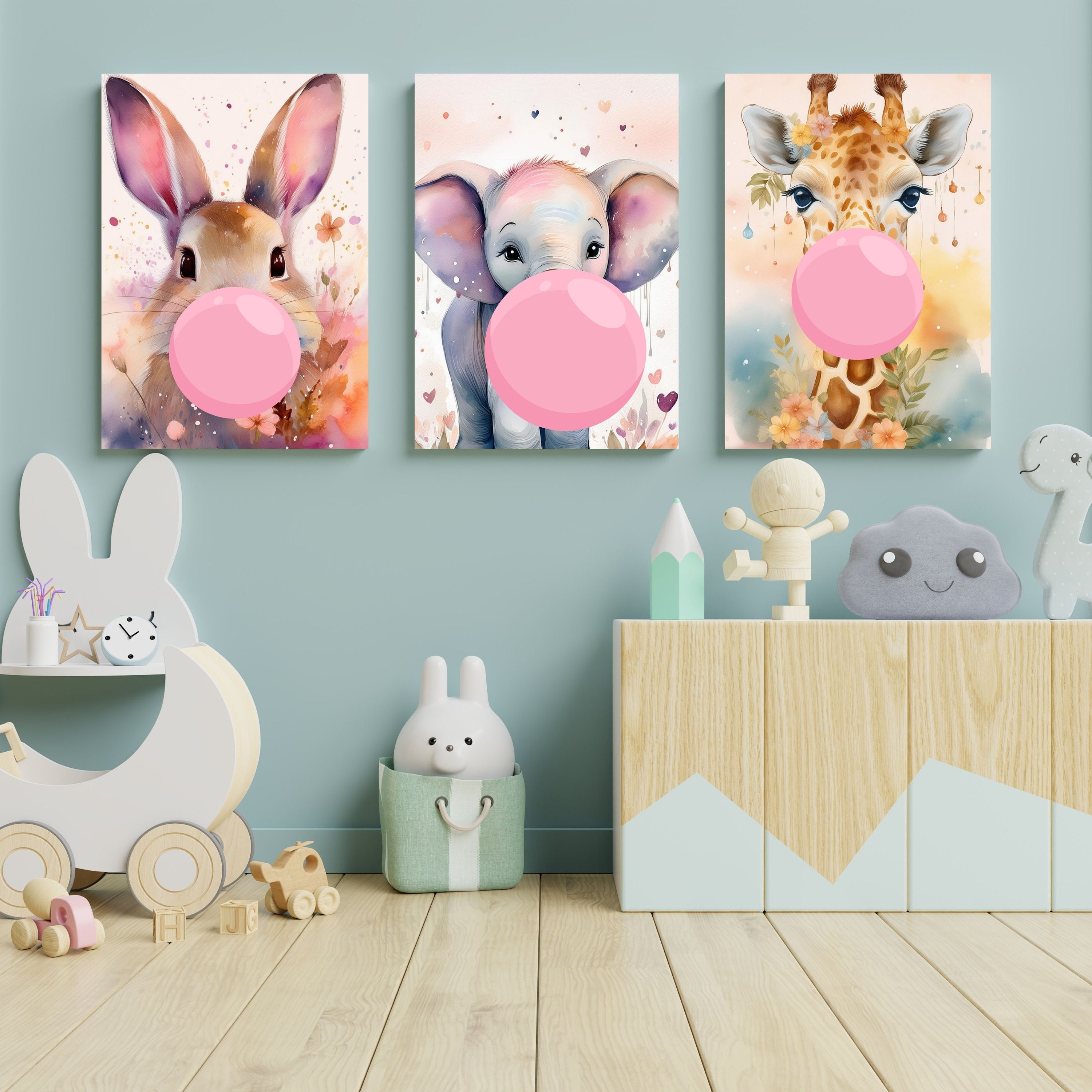 Bubble Gum Puffing Animals Printable Wall Art | Set of 3 | Nursery and ...
