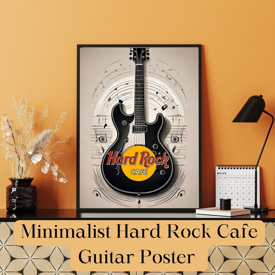 Minimalist Hard Rock Cafe Guitar Poster, Monochrome Music Wall Art ...
