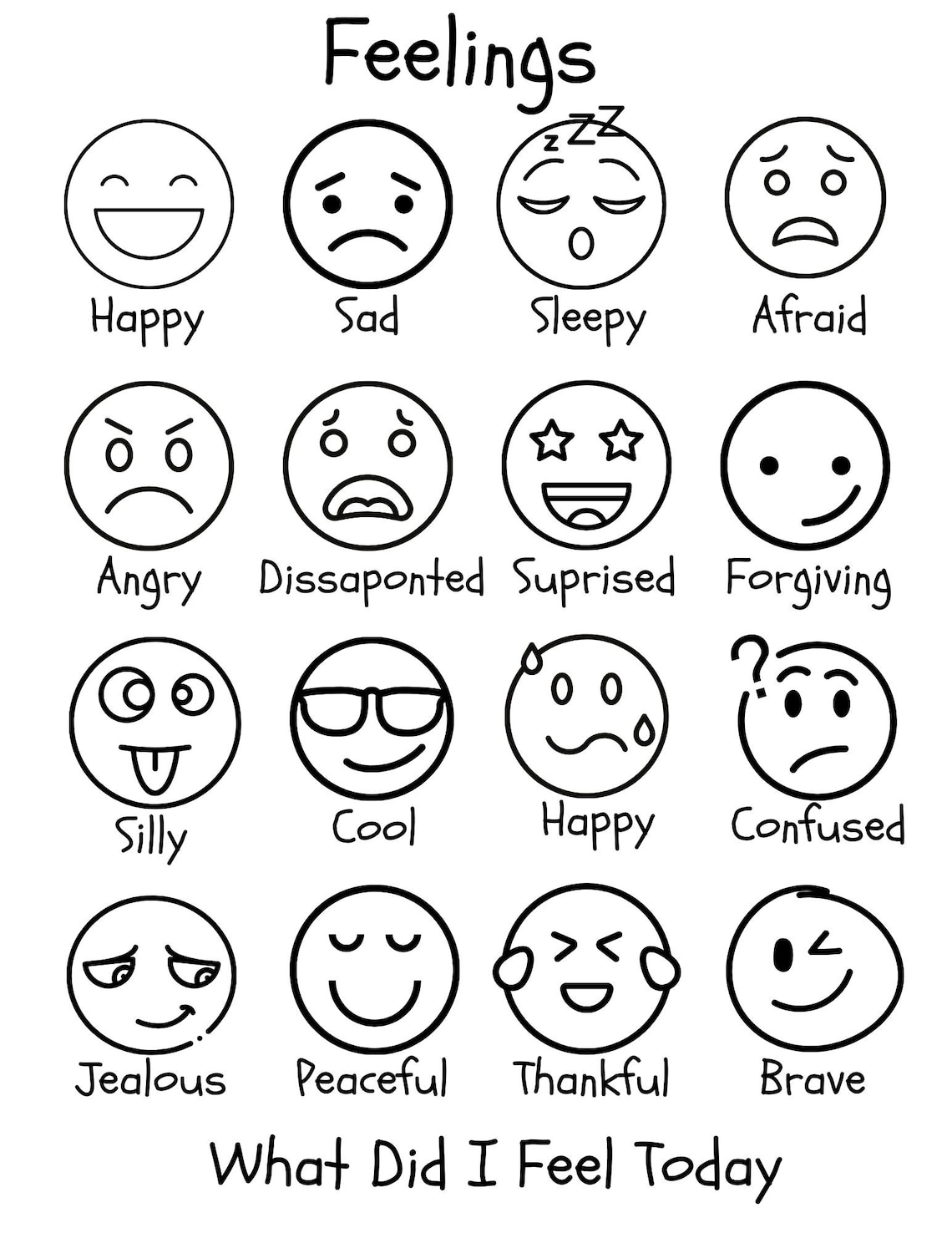 Feelings Coloring Page: Daily Activity Printable (A4, 8.5x11, 8x10 ...