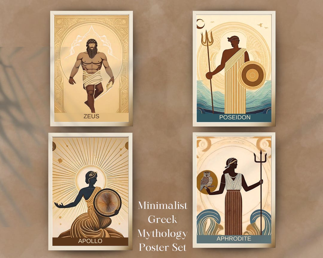 Minimalist Greek Mythology Poster Set – Zeus, Poseidon, Apollo ...