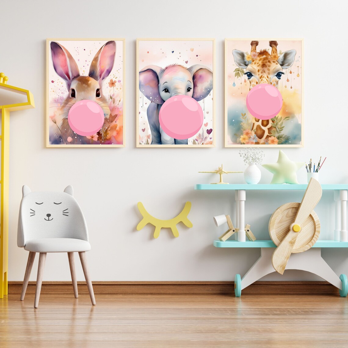 Bubble Gum Puffing Animals Printable Wall Art | Set of 3 | Nursery and ...