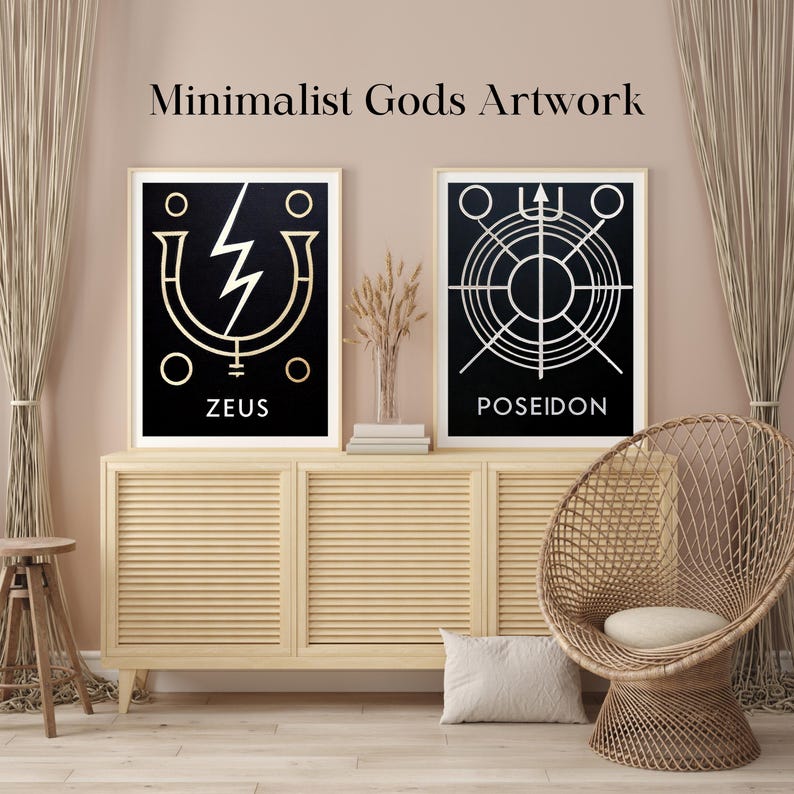 Minimalist Greek Mythology Poster Set – Zeus, Poseidon, Apollo ...