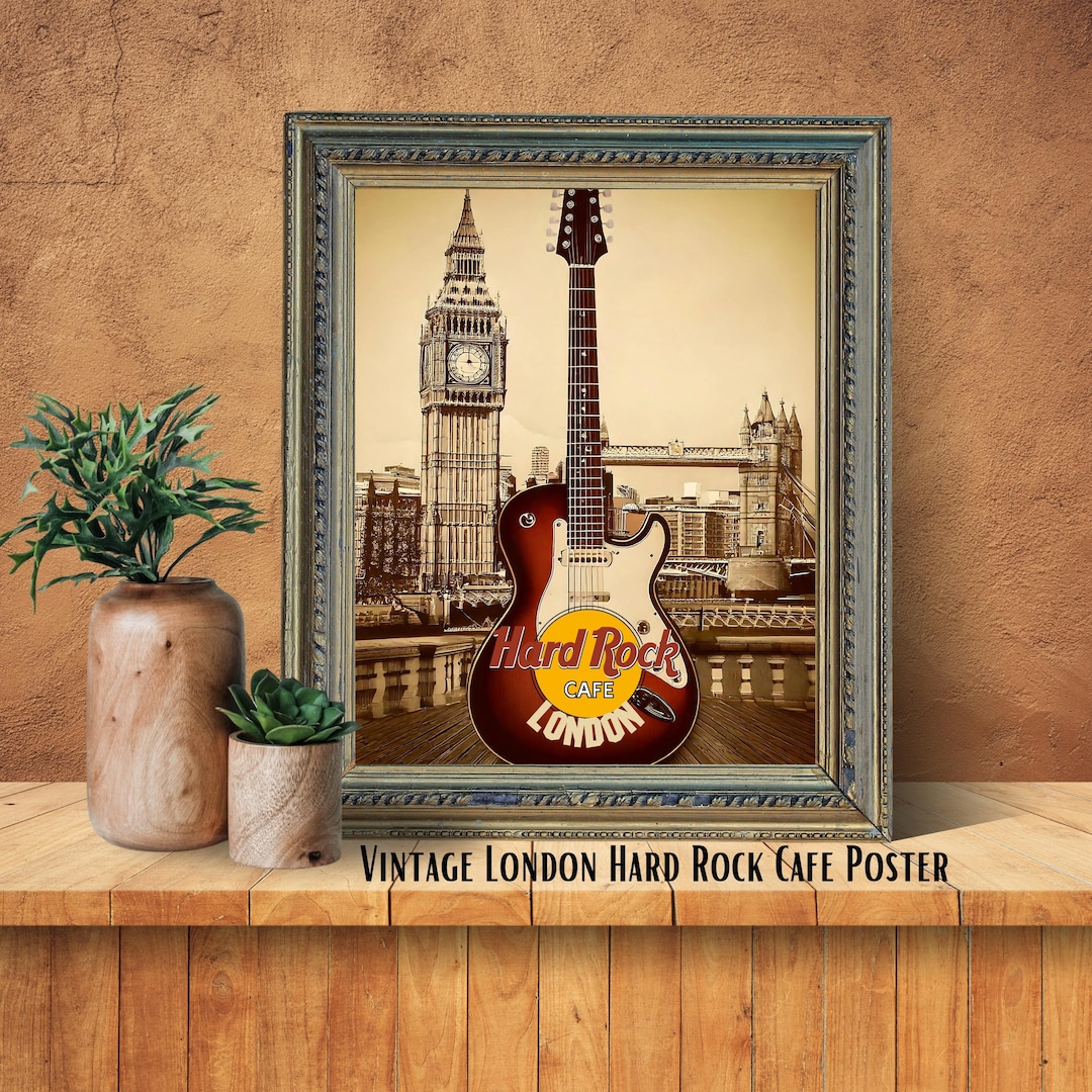 Vintage London Hard Rock Cafe Poster | Retro Guitar Wall Art | Classic ...