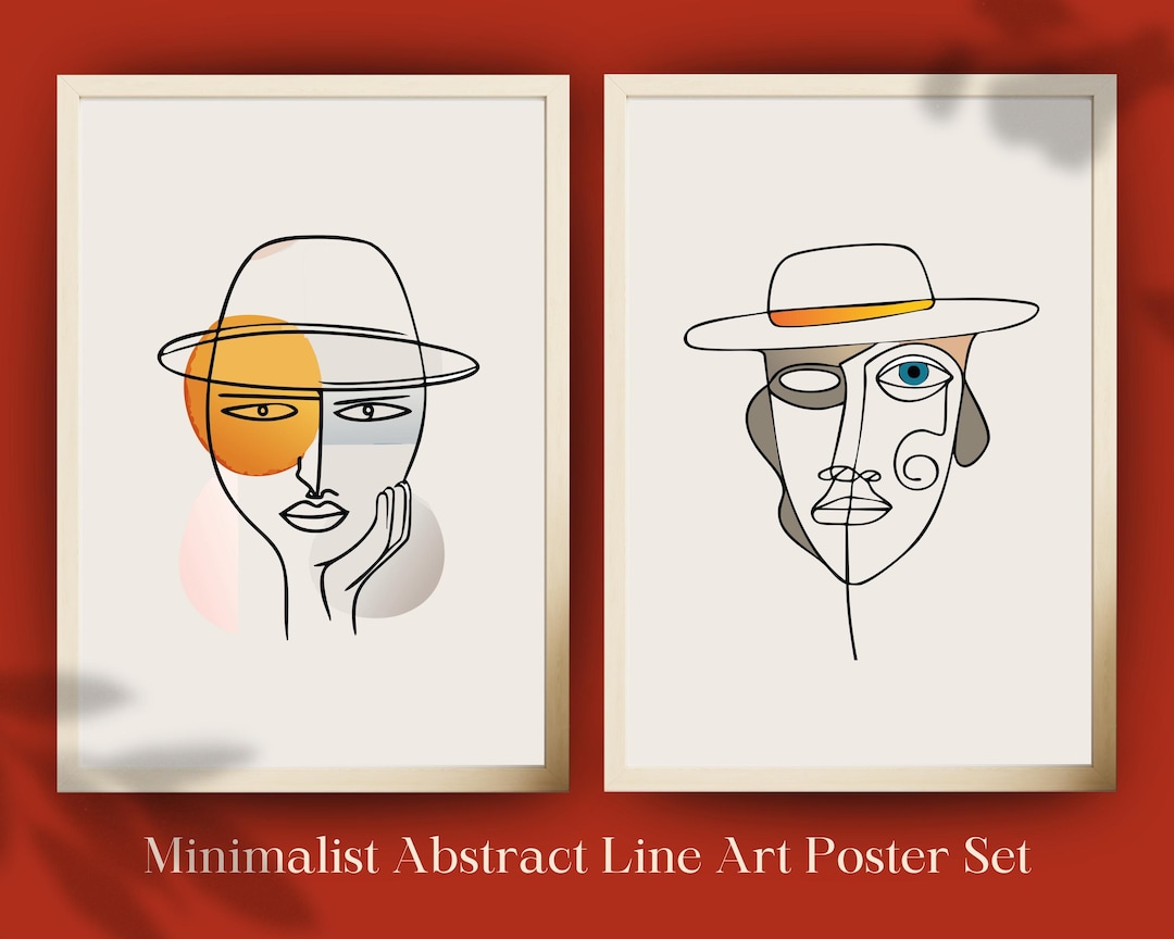 Minimalist Abstract Line Art Poster Set, Modern Face Drawing Digital ...
