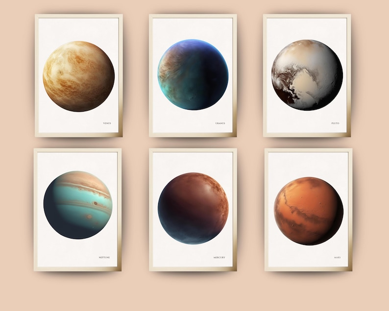 Planet Prints Set of 9 Planet, Livingroom Wall Art, Printable Space Art ...