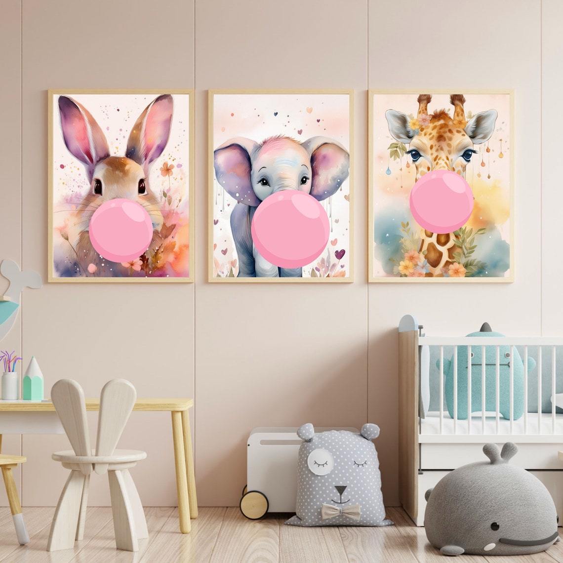 Bubble Gum Puffing Animals Printable Wall Art | Set of 3 | Nursery and ...