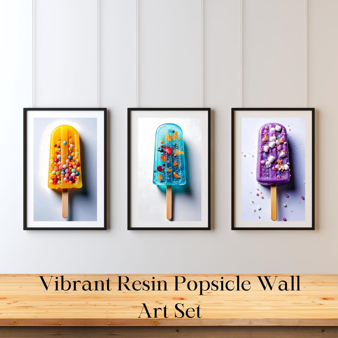 Vibrant Resin Popsicle Wall Art Set - Set of 6 Colorful Candy Popsicle ...