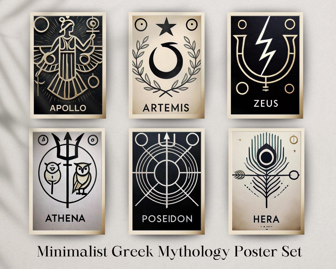 Minimalist Greek Mythology Poster Set – Zeus, Poseidon, Apollo ...