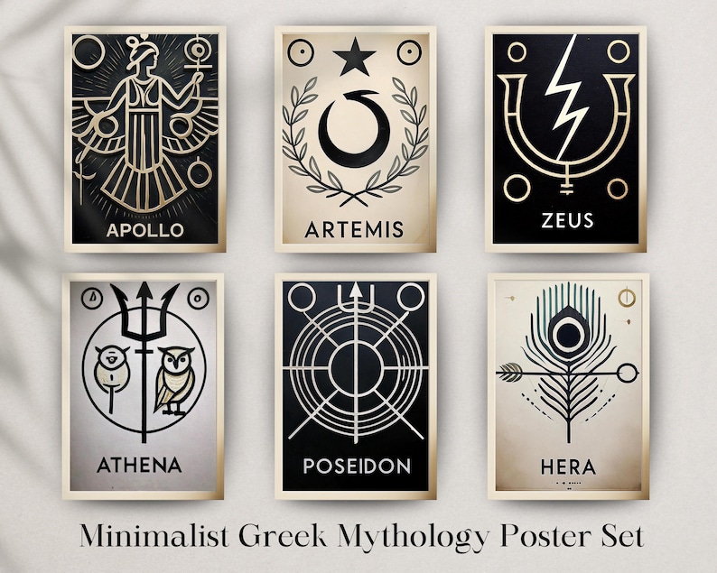Minimalist Greek Mythology Poster Set – Zeus, Poseidon, Apollo ...
