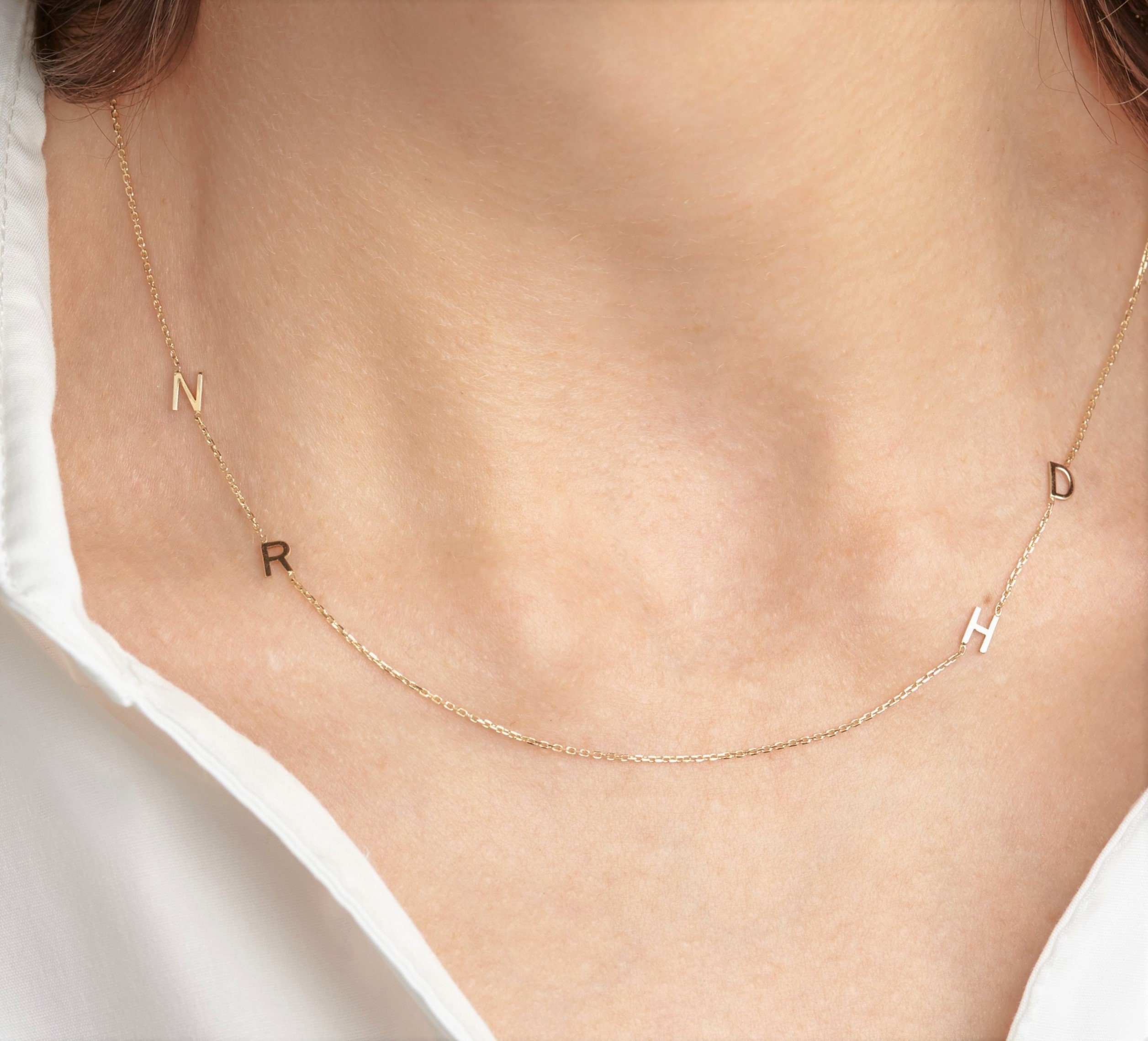 Personalized Sideways Letters 14K Gold Initials Mothers | Etsy