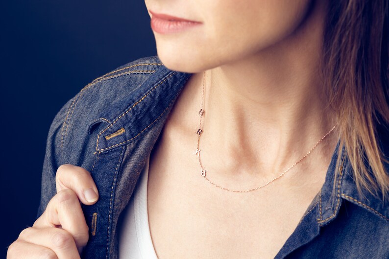 Personalized Sideways Letters 14K Gold Initials Fine - Etsy