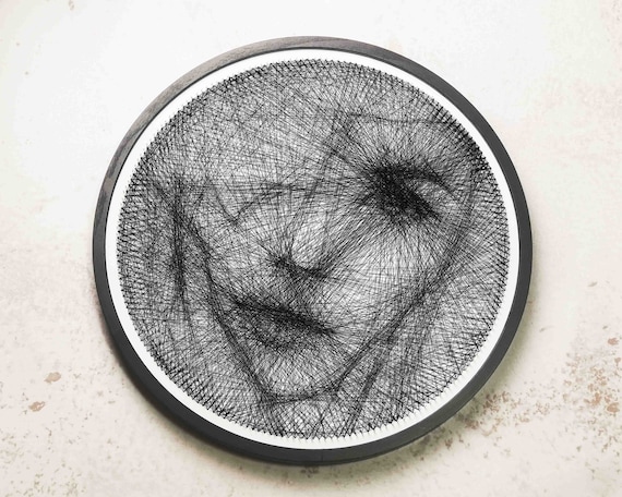 Abstract Face Illustration Thread Painting on Canvas String | Etsy