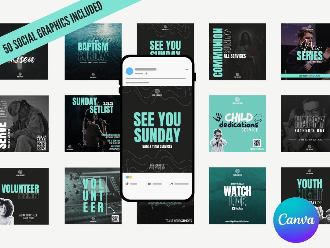 Modern Church Social Media Templates | Editable Canva Ministry Graphics ...