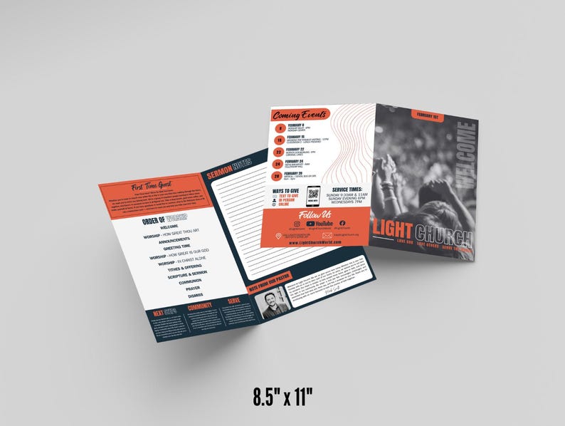 Modern Bi-fold Church Bulletin Template | Editable Canva Design ...