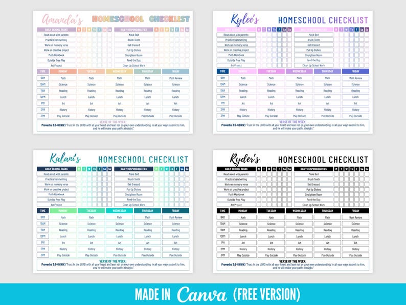 Editable Homeschool Checklist Printable | Kids Daily Routine Chart ...