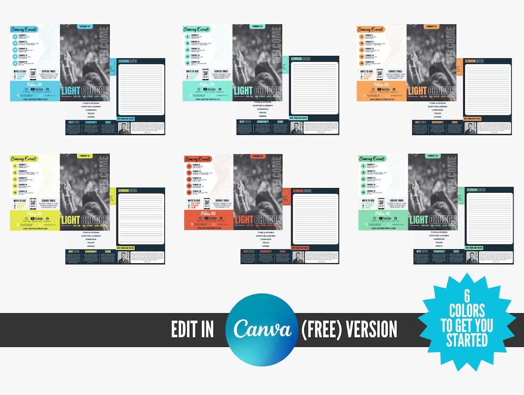 Modern Bi-fold Church Bulletin Template | Editable Canva Design ...