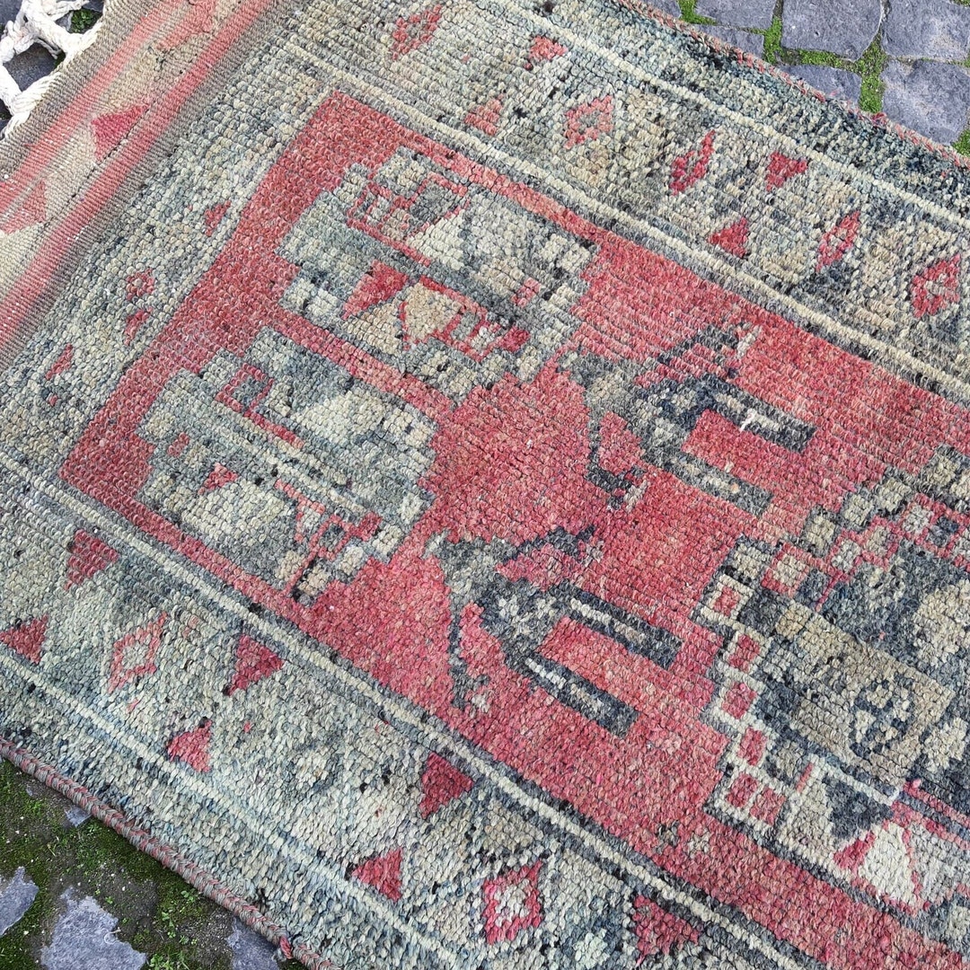 Handmade Primitive Human Motif Runner Rug , Unique and Rustic Accent ...