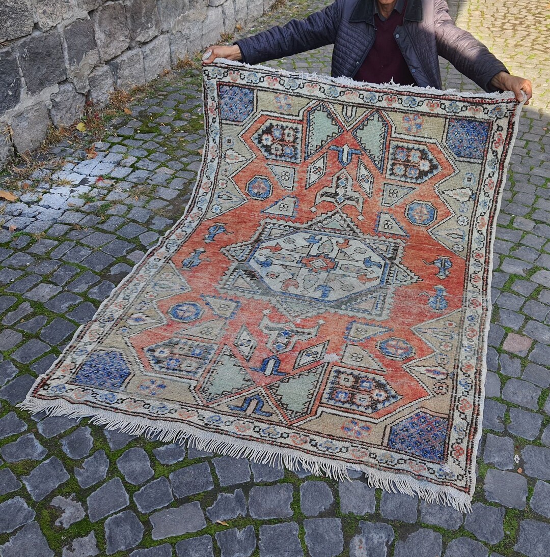Vintage Pale Orange Armenian Rug , Handwoven Wool Rug , Bohemian Home ...
