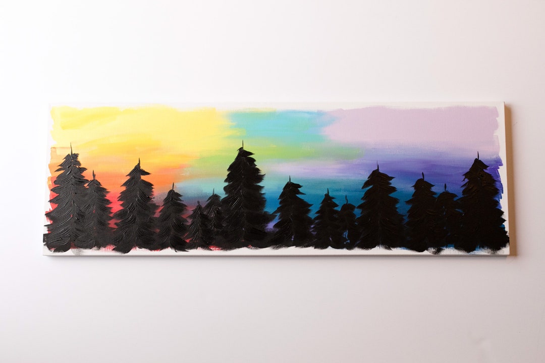 Hand Painted Acrylic Rainbow Tree Canvas - Etsy