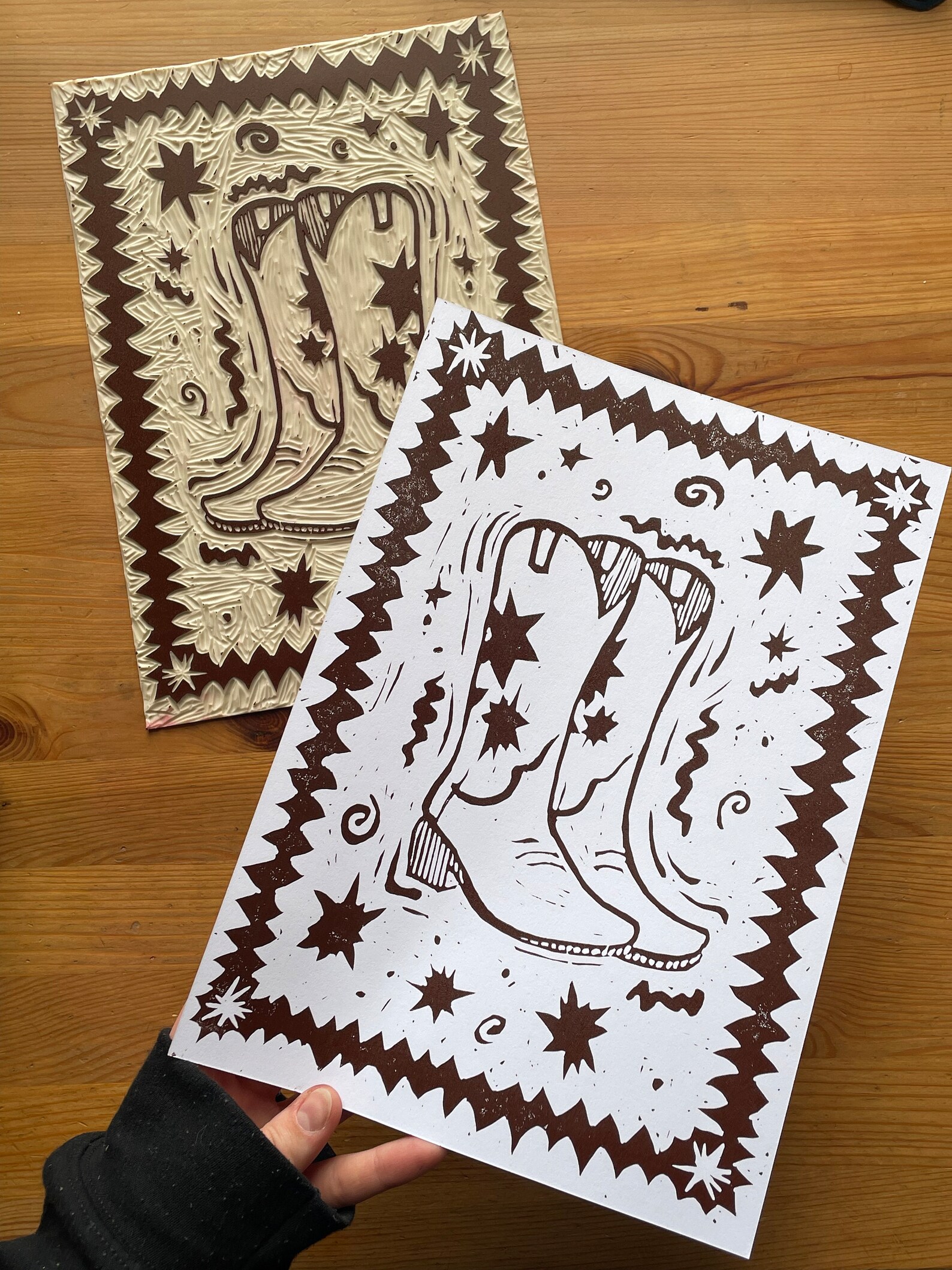 Funky Boots - Lino Print | A4 | Cowboy Boots | Cowgirl Boots | Handmade ...